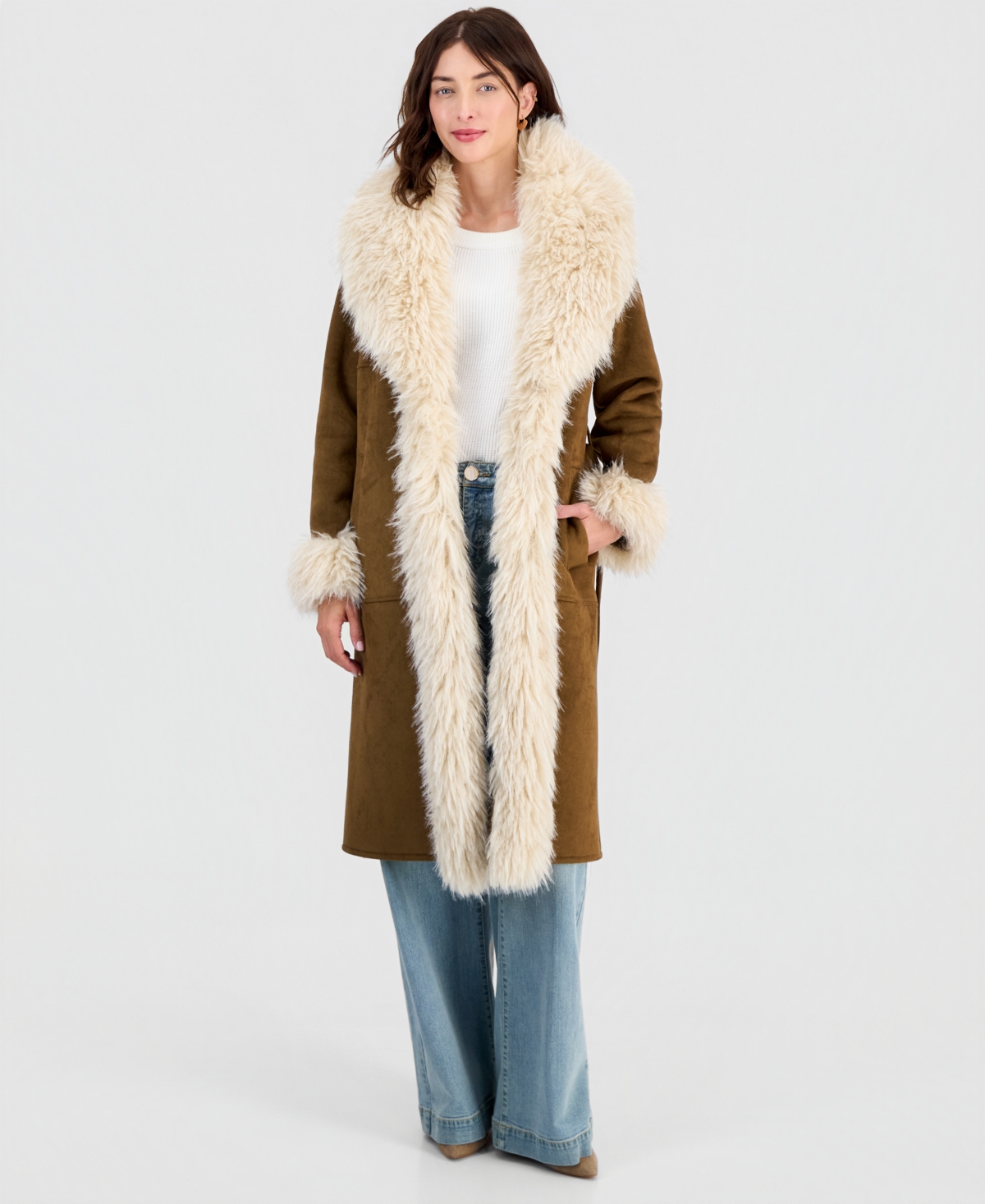 Click here for Avec Les Filles Womens Faux-Fur-Shawl-Collar Faux-... prices