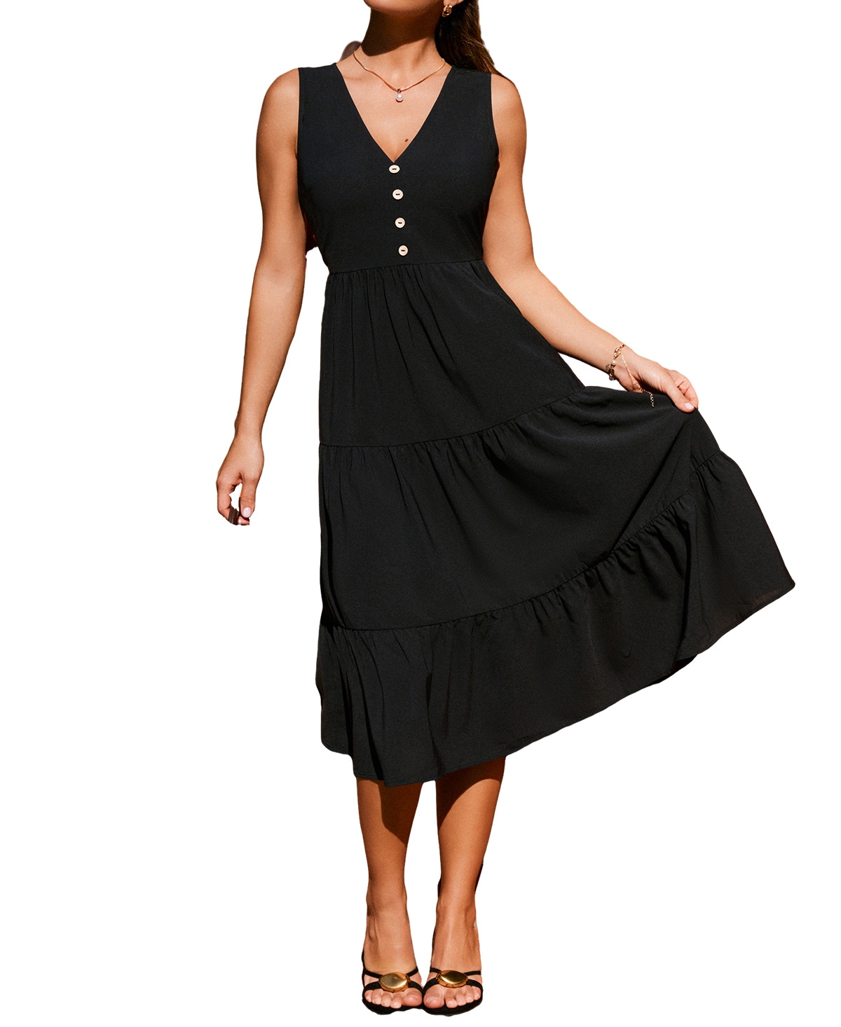 Click here for Cupshe Womens V-Neck Pull-On Midi Dress - Black prices