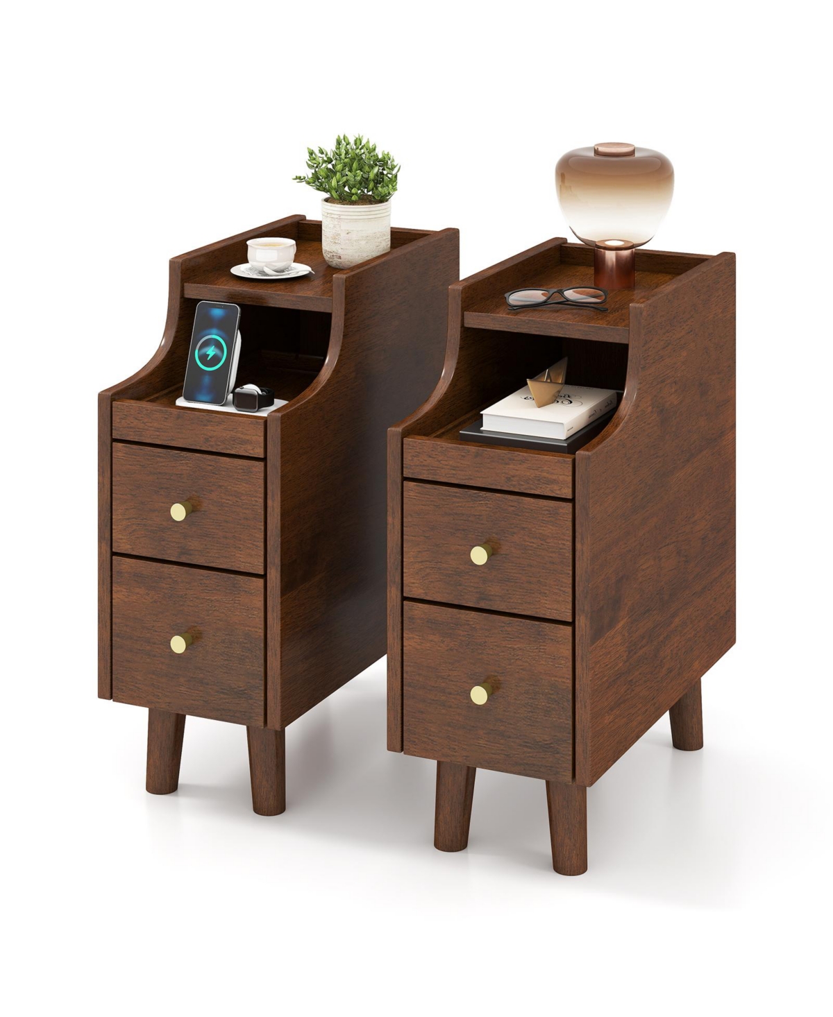 Click here for Gymax 2pieces Solid Wood End Table with Pull-out T... prices