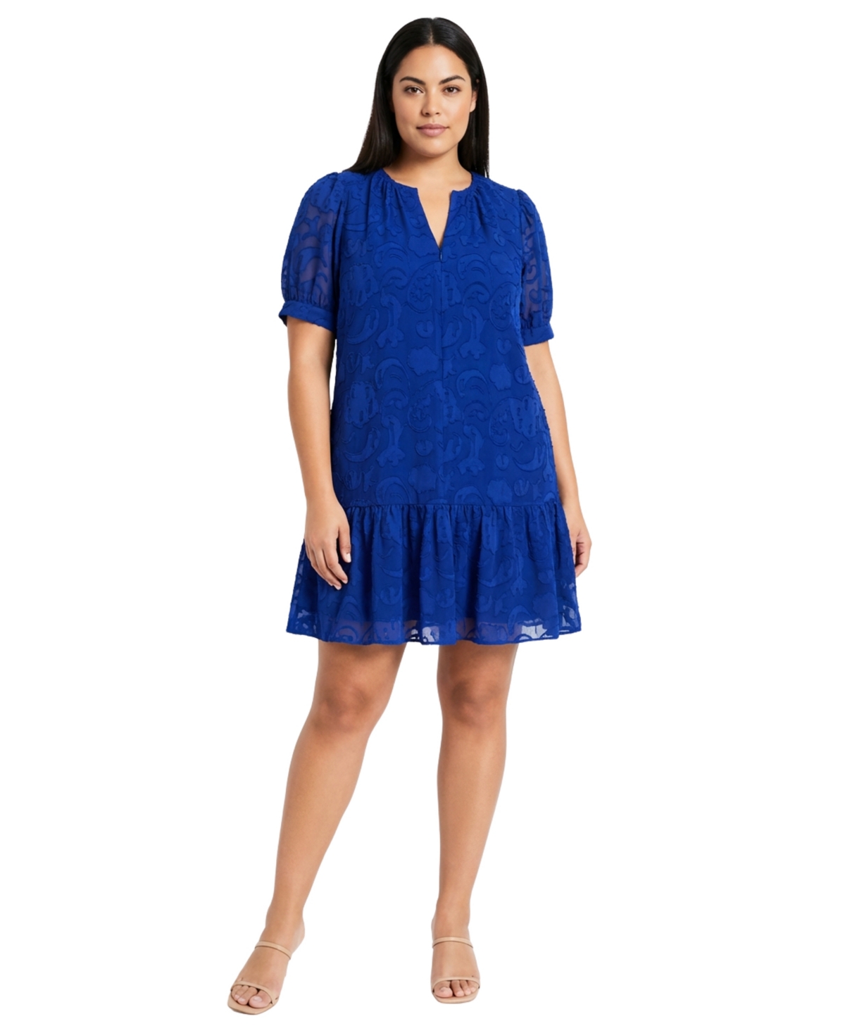 Click here for London Times Plus Size Notch Neck Dress - Blue prices