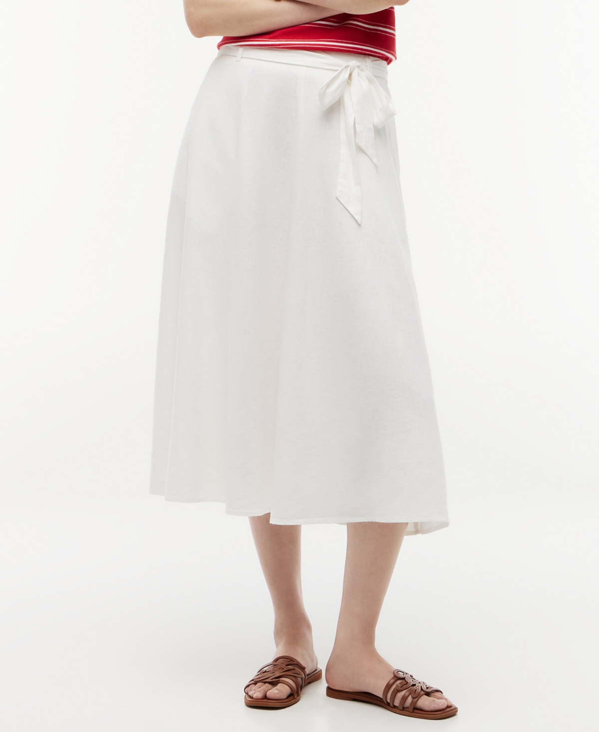 Click here for Tommy Hilfiger Womens Belted Midi Skirt - Ecru prices