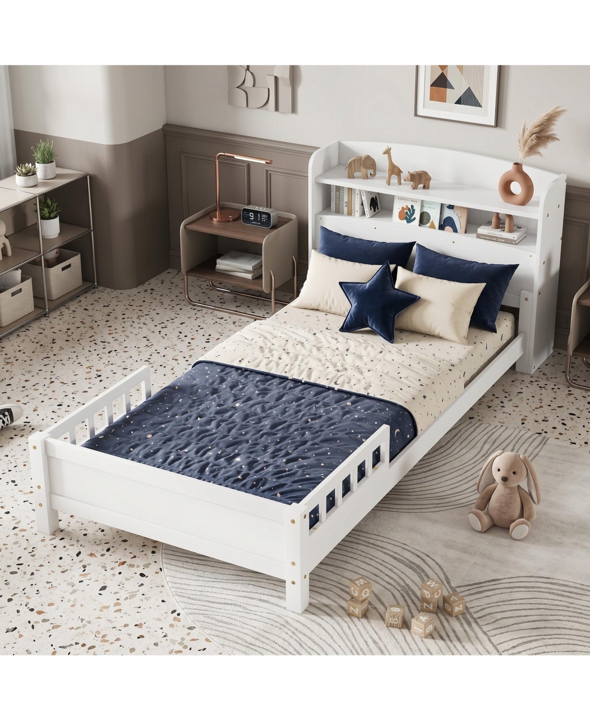Click here for Sailvan Twin Pine Wood Bed with Bookcase Headboard... prices