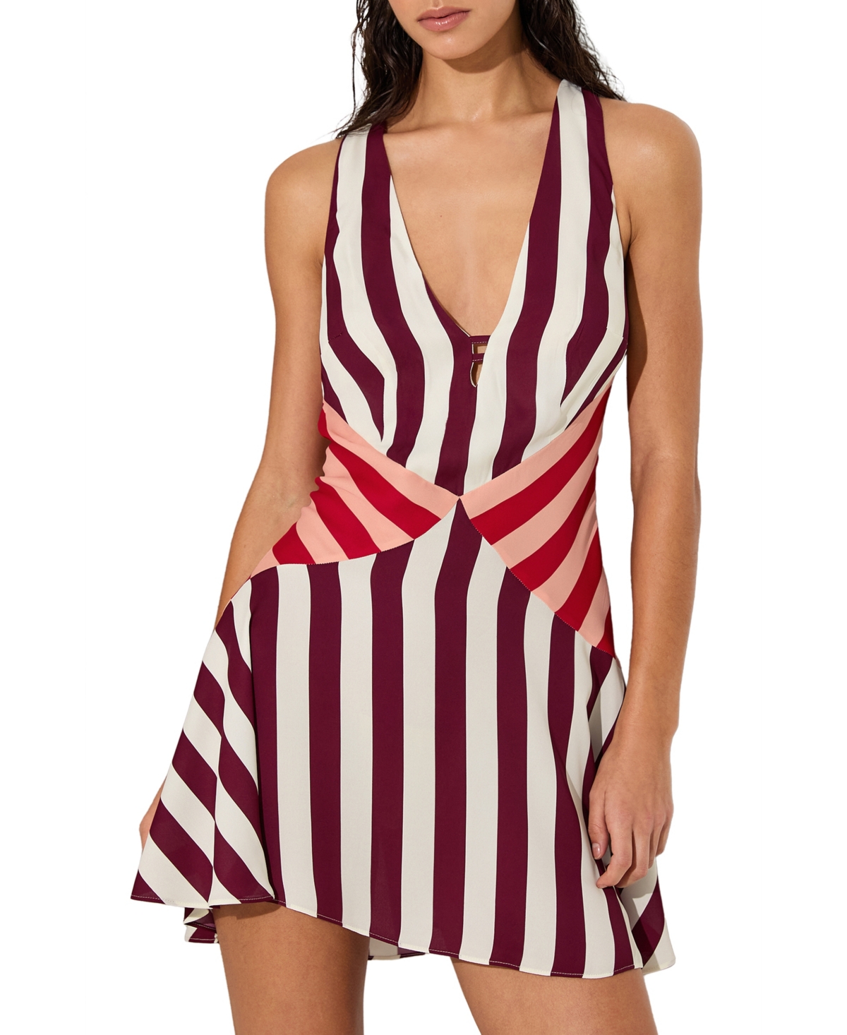 Click here for Reiss Womens Esme Stripe-Print Sleeveless Mini Dre... prices