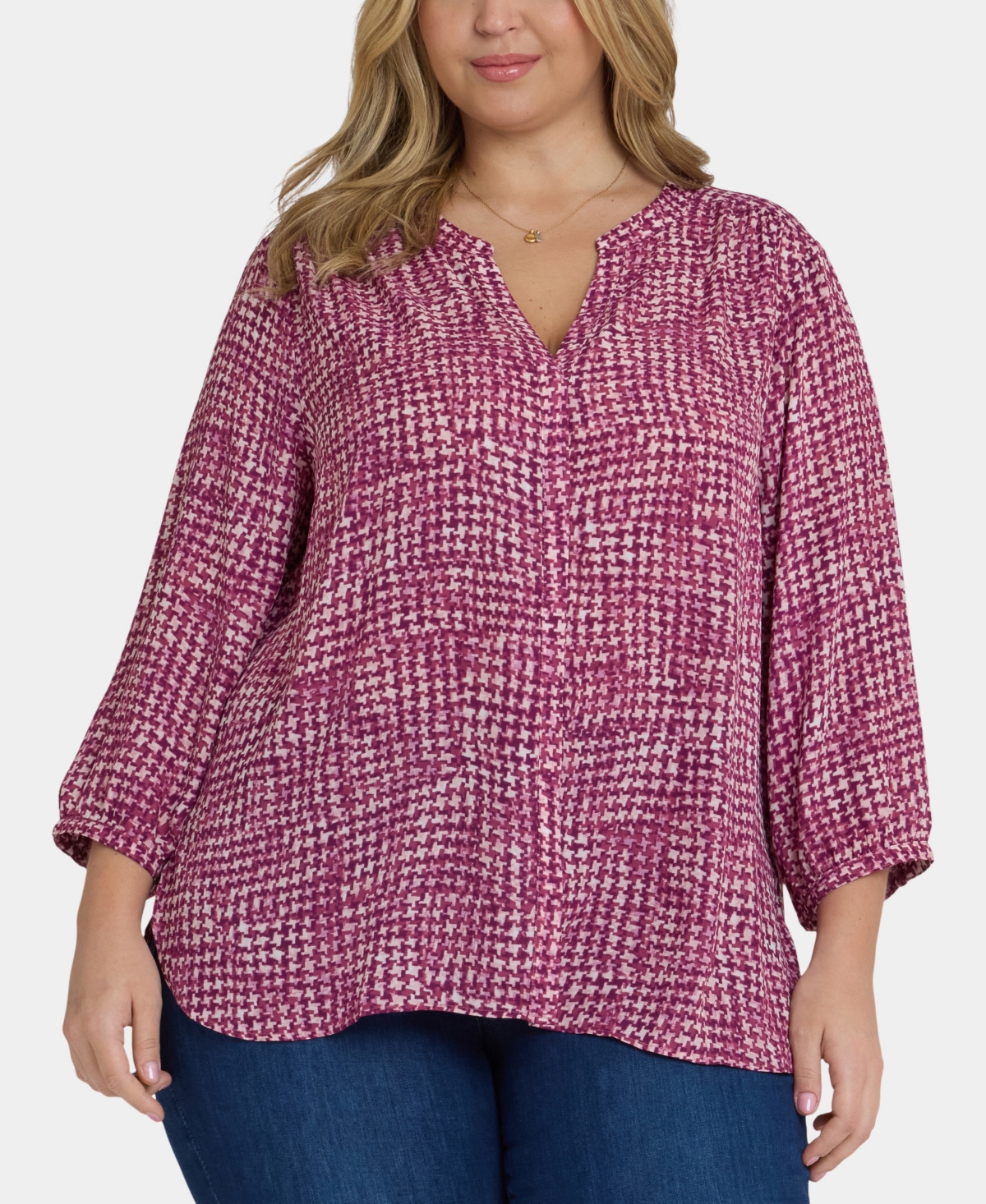 Click here for Nydj Plus Size Pintuck Split Neck Top - Chamarande prices