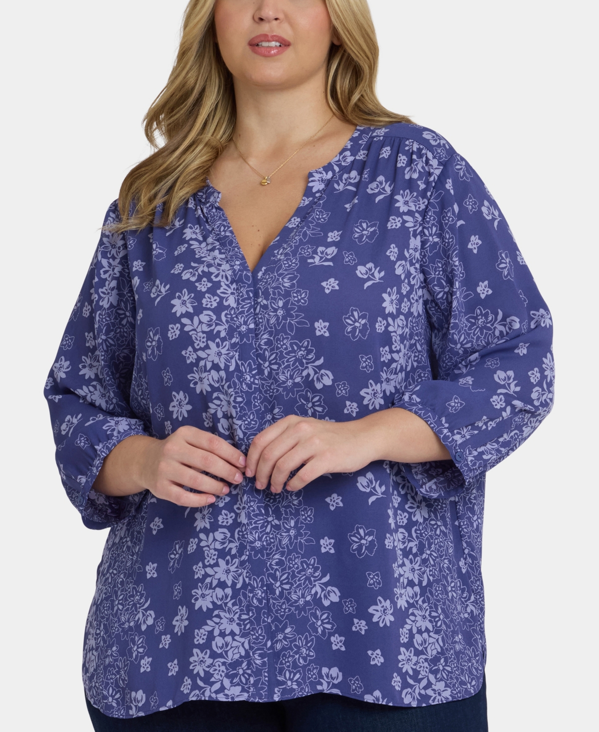 Click here for Nydj Plus Size Pintuck Split Neck Top - Bonnelles prices