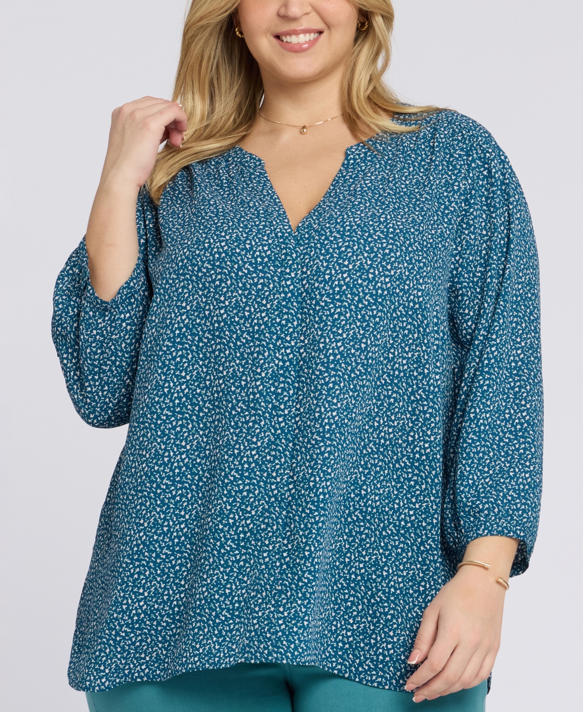 Click here for Nydj Plus Size Pintuck Split Neck Top - Dune Ditsy prices