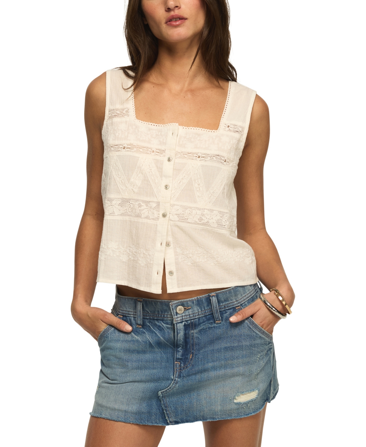 Click here for Lucky Brand Womens Square Neck Novelty Mix Tank To... prices