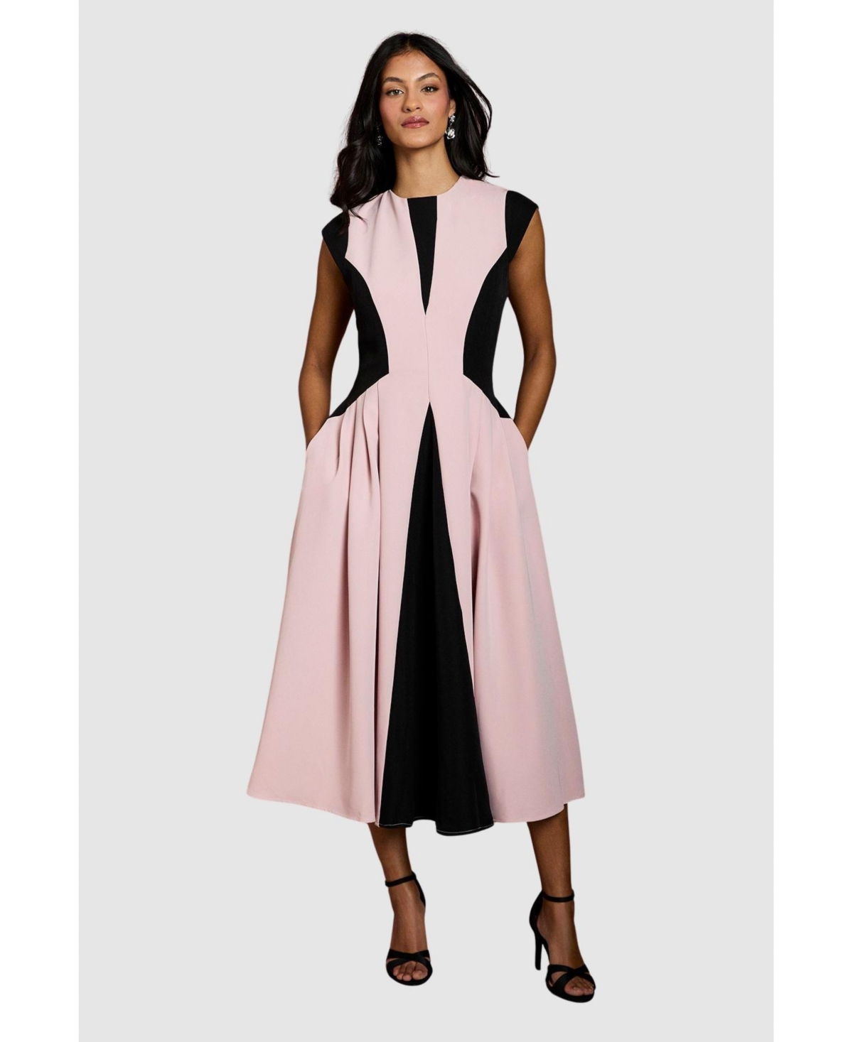Click here for Coast Womens Crepe Colour Block Midi Dress - Blush prices