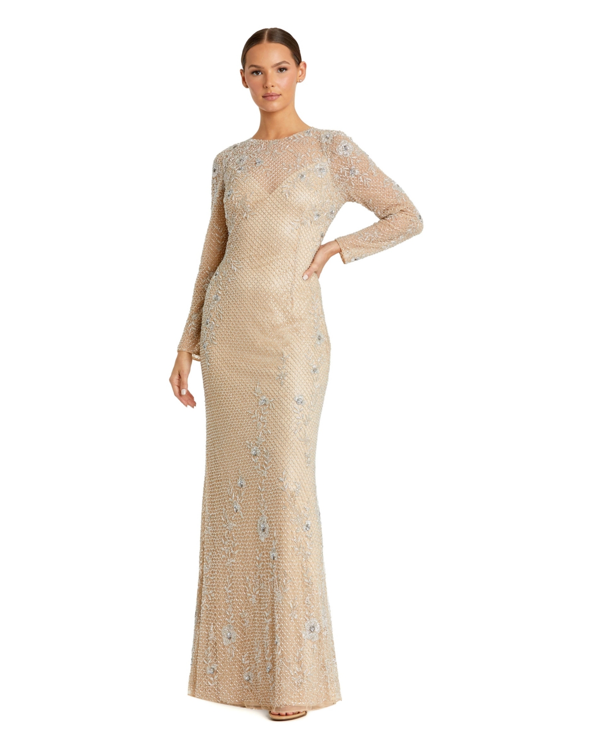 Click here for Mac Duggal Womens Long Sleeve Beaded Sheath Evenin... prices