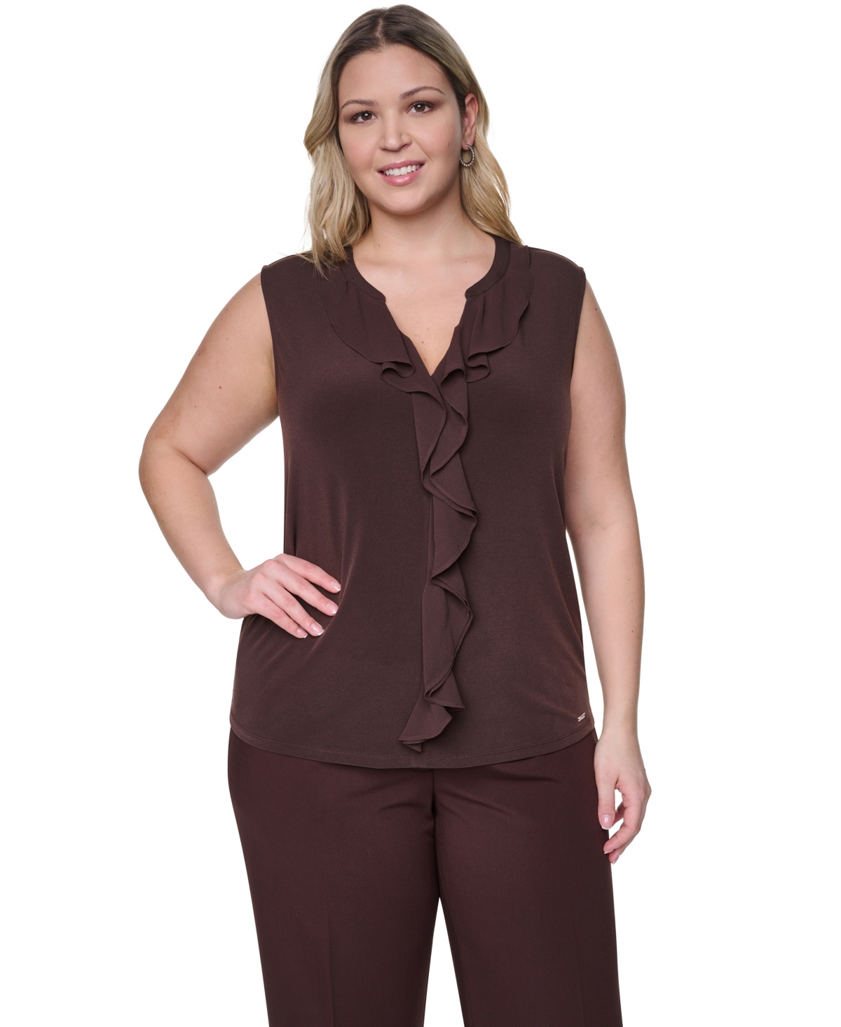 Click here for Calvin Klein Plus Size Sleeveless Ruffle-Front V-N... prices