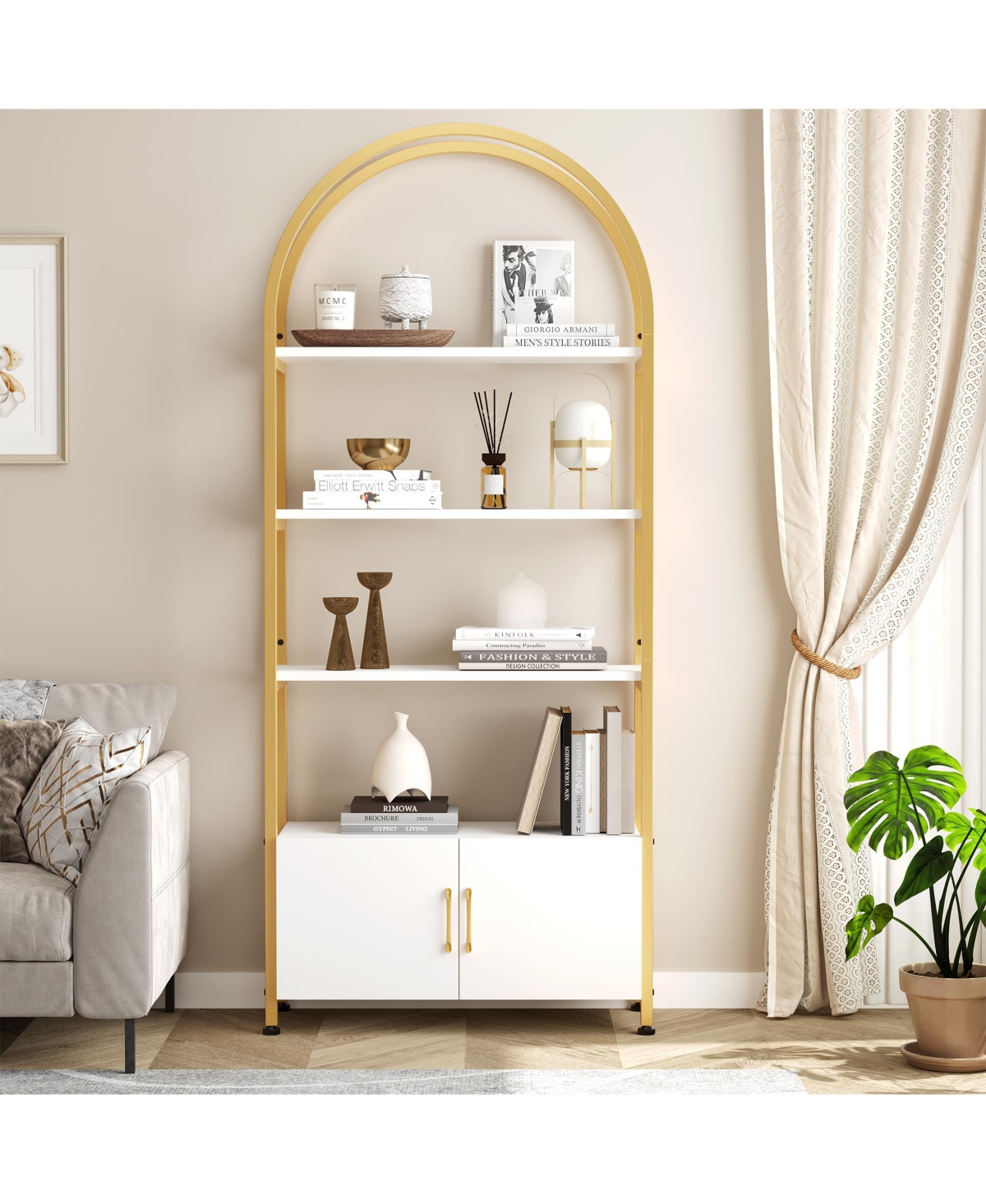 Click here for gaomon Arched Bookshelf with Doors  71.5 Tall 4-Ti... prices