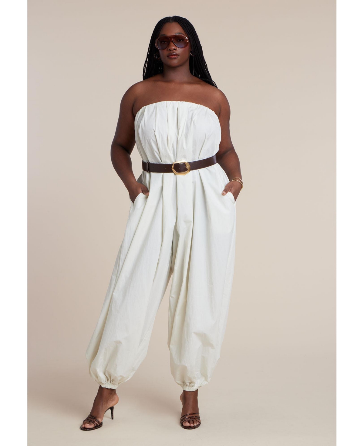 Click here for Eloquii Womens Belted Balloon Jumpsuit - Coconut m... prices