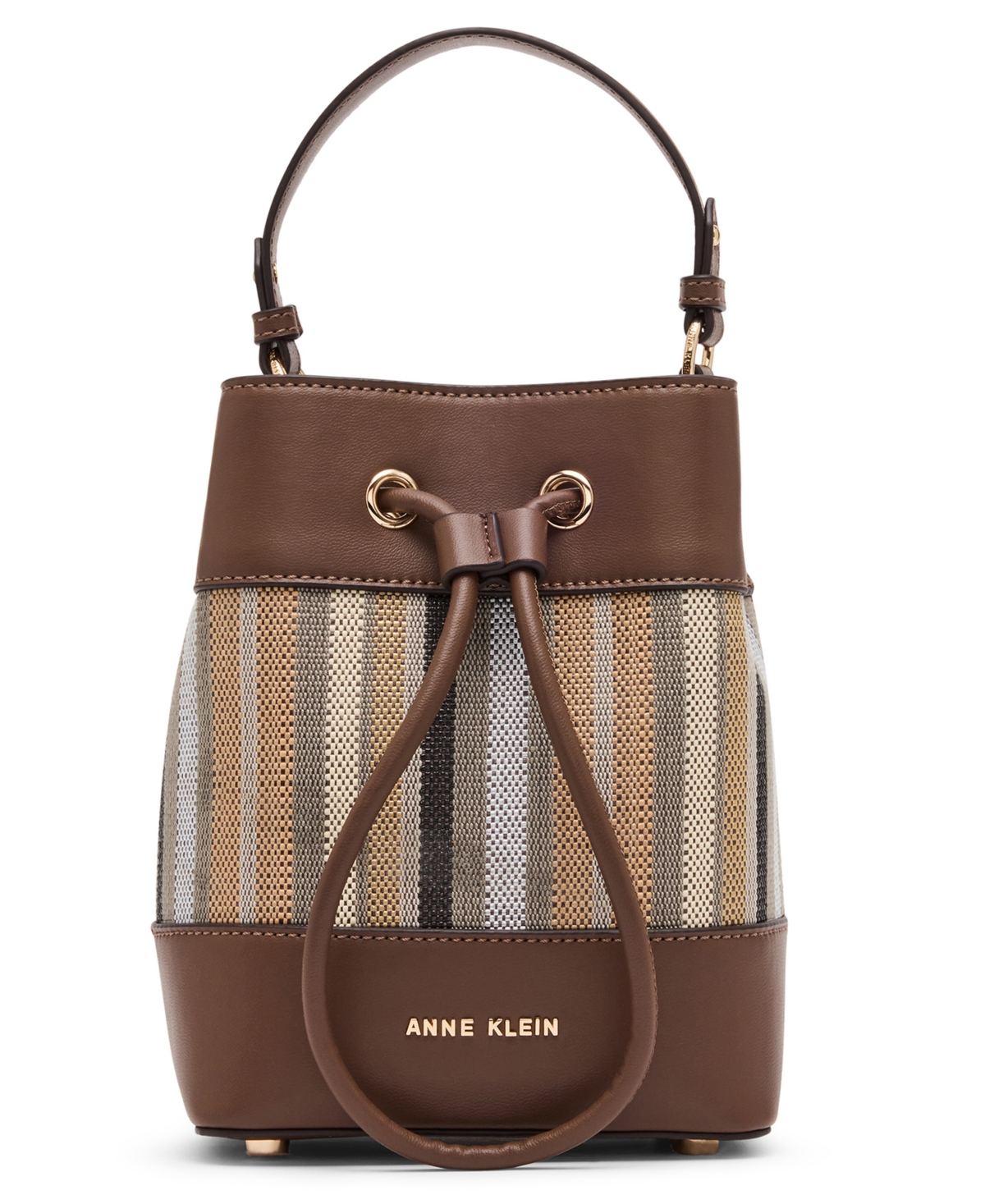 Click here for Anne Klein Stripe Mini Bucket Handbag - Brown prices