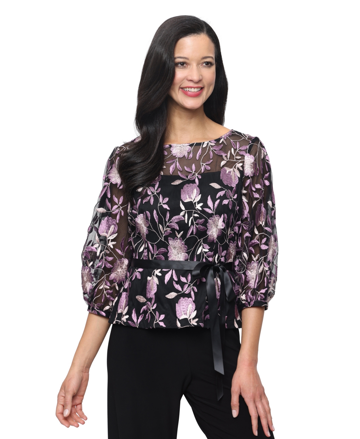 Click here for Alex Evenings Womens Boat Neck Top - Black/Orchid prices