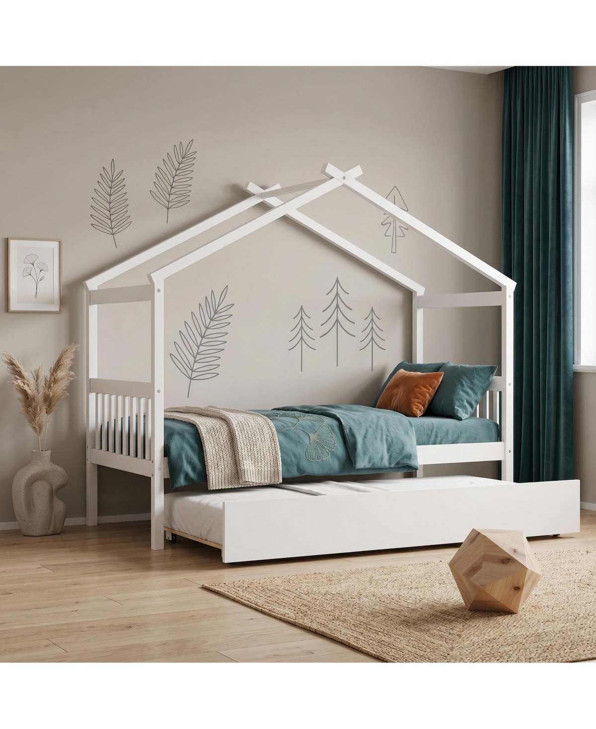 Click here for Sailvan Wooden House Bed withTrundle - White prices