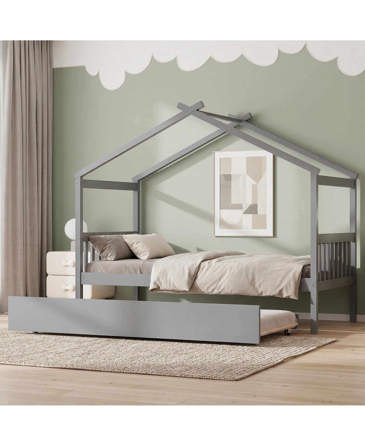 Click here for Sailvan Wooden House Bed withTrundle - Grey prices