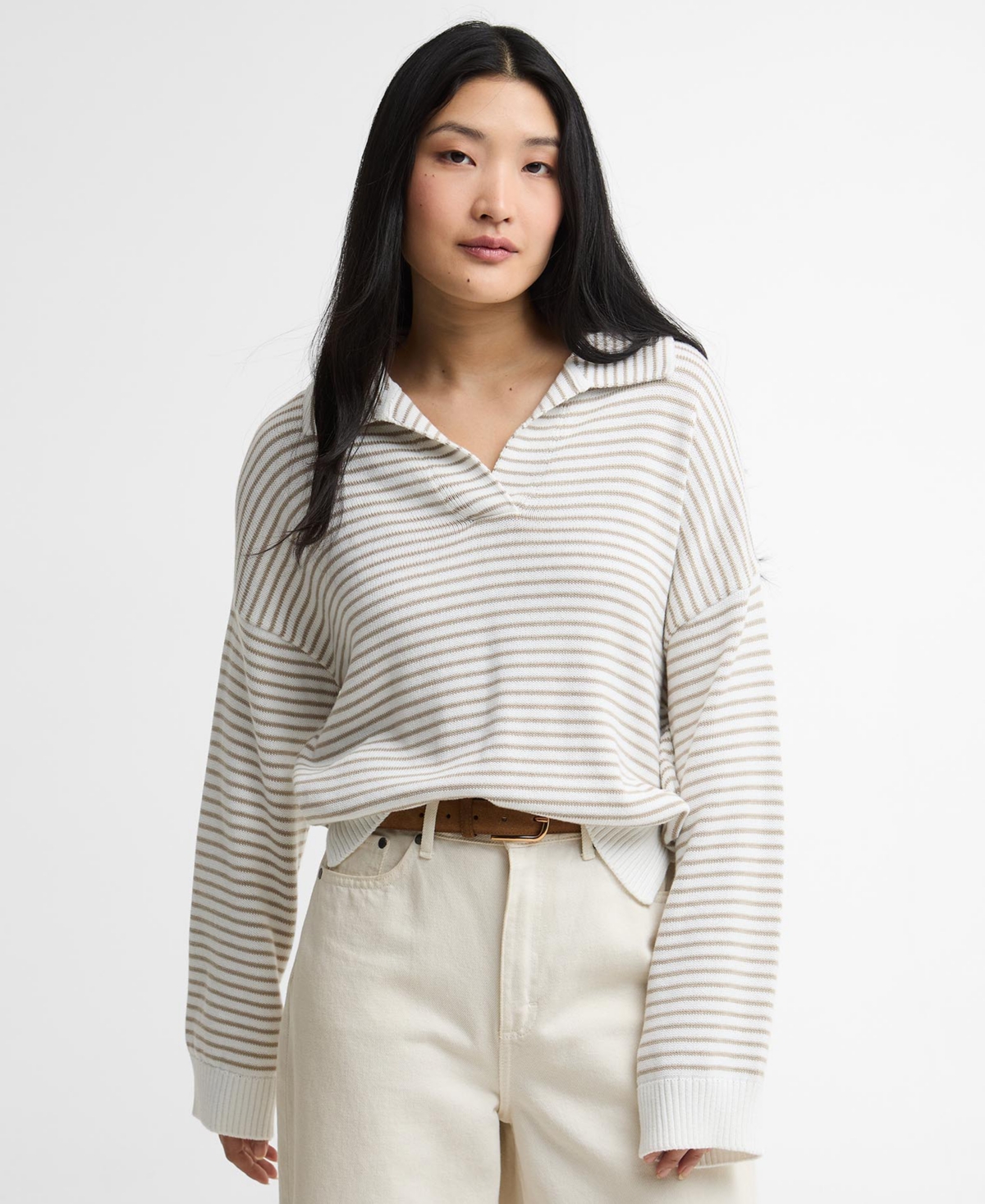 Click here for barbour aylesby knitted jumper - Cloud/sand Stripe prices