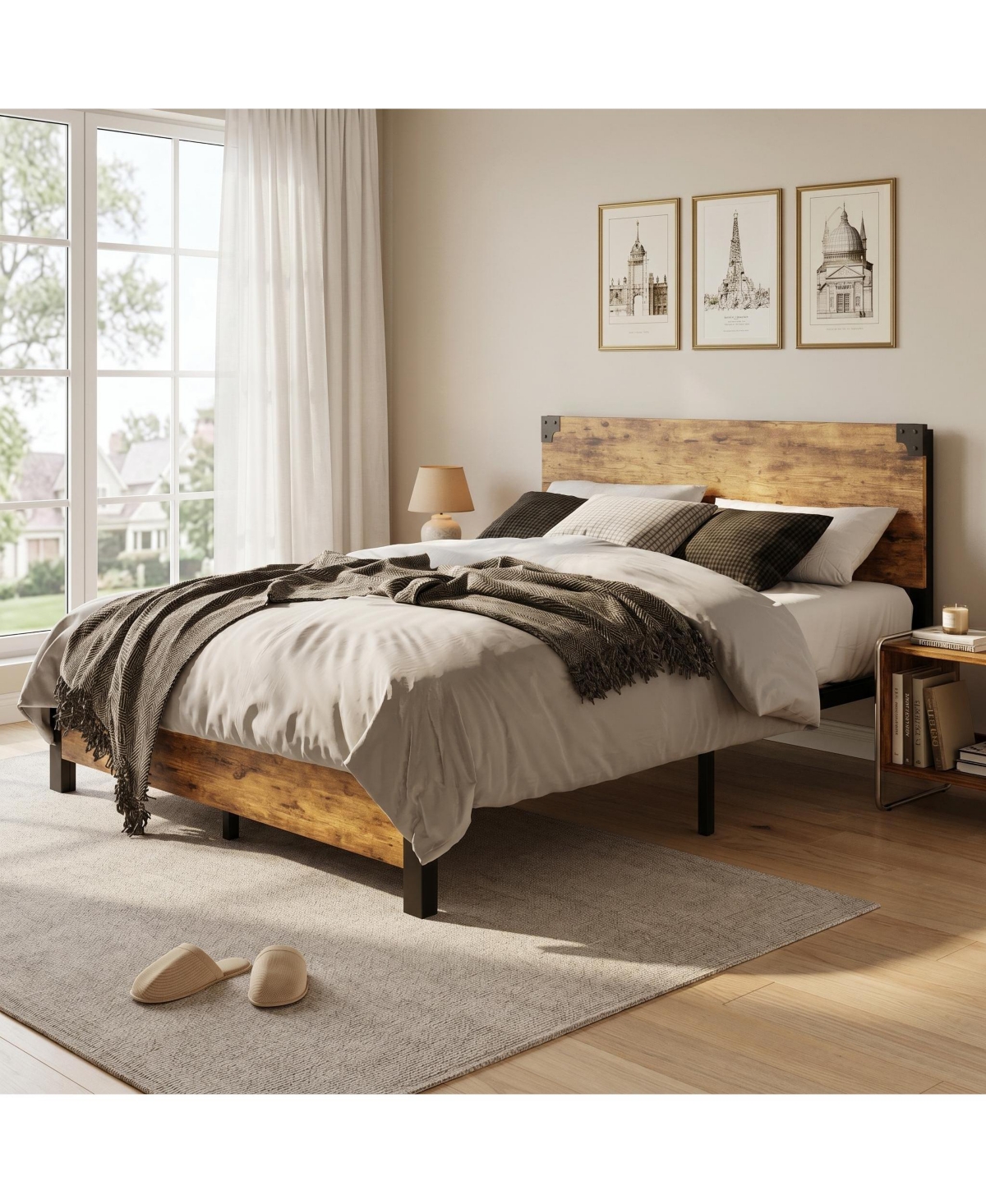 Click here for homfan Vintage-Industrial Bed Frame with Under-Bed... prices
