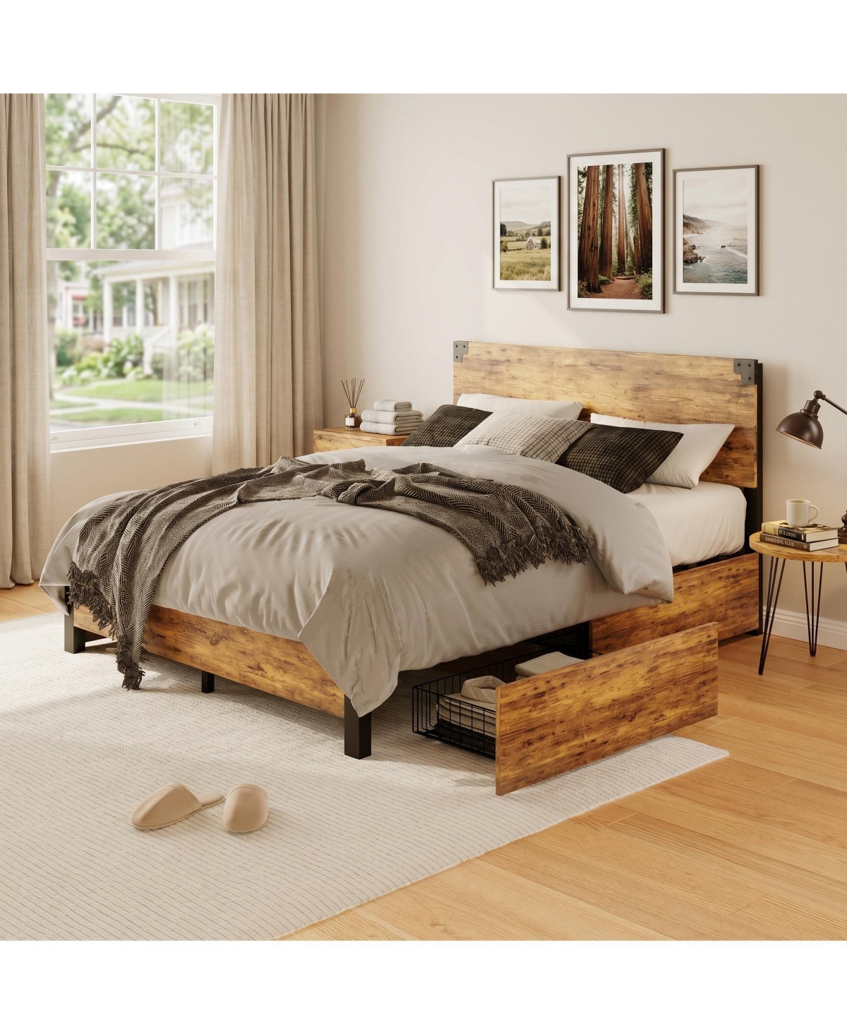 Click here for homfan Vintage-Industrial Bed Frame with Under-Bed... prices