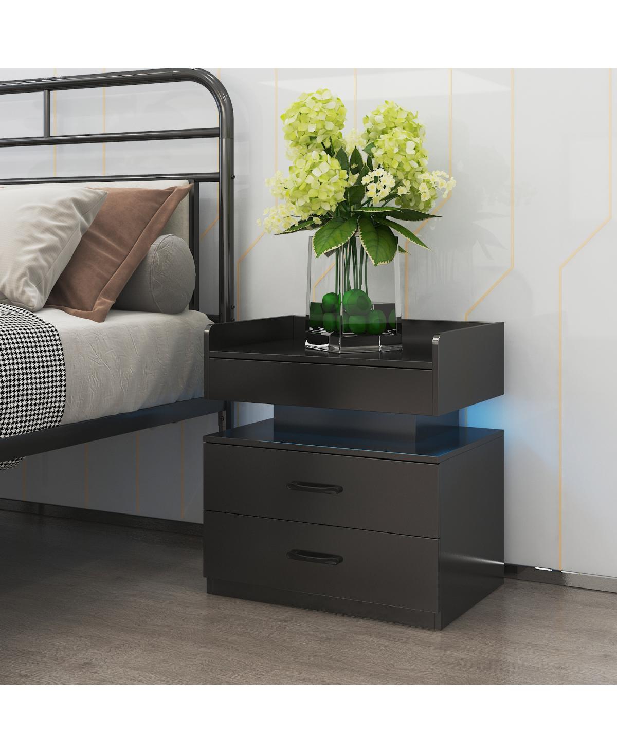 Click here for Streamdale Furniture Led Nightstand 2 Drawers and... prices