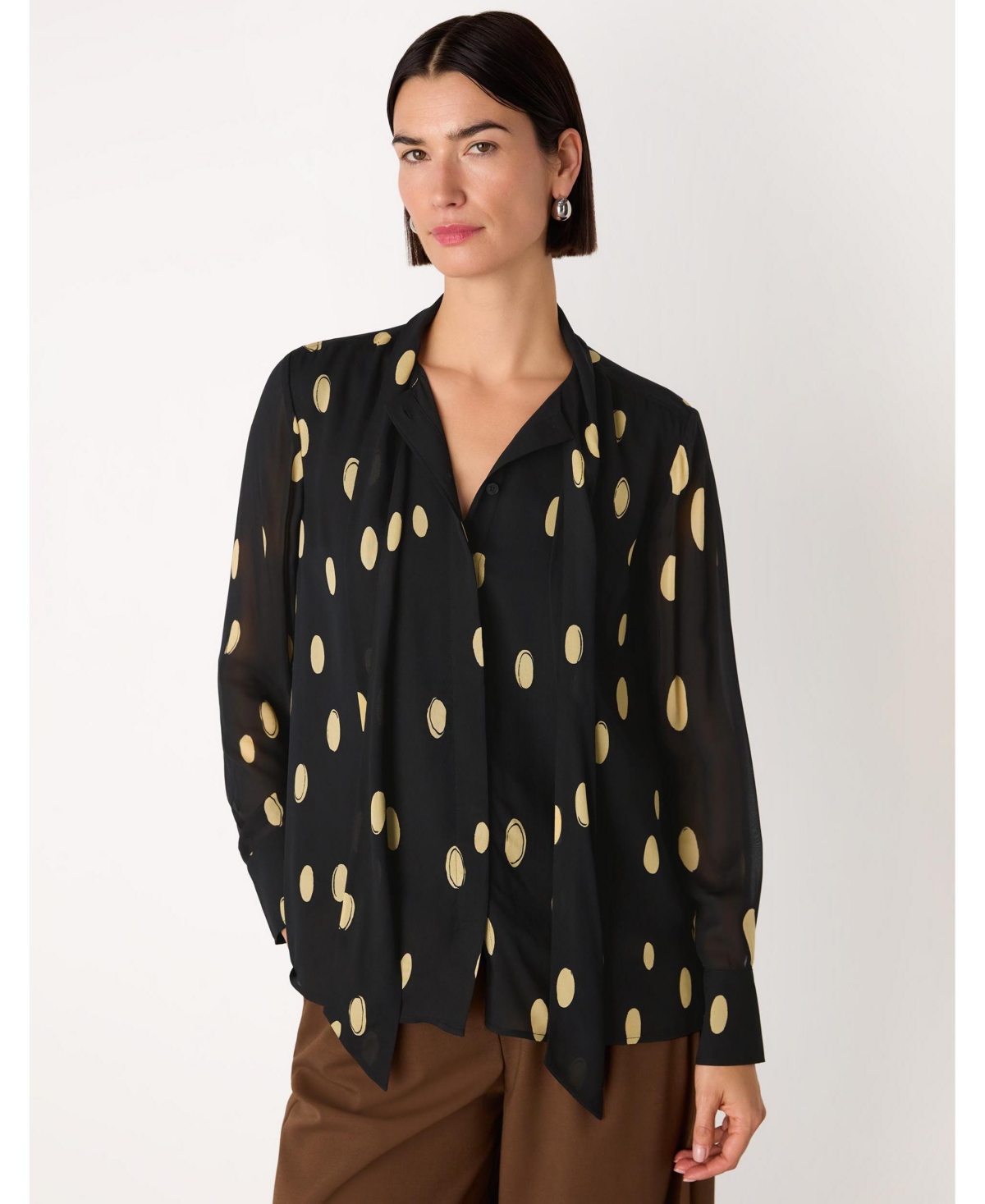 Click here for Whistles Womens Oval Spot Frill Blouse - Black prices