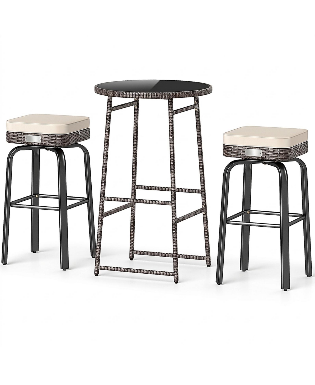 Click here for Sugift 3-Piece Outdoor Swivel Bar Set Pe Rattan Ba... prices