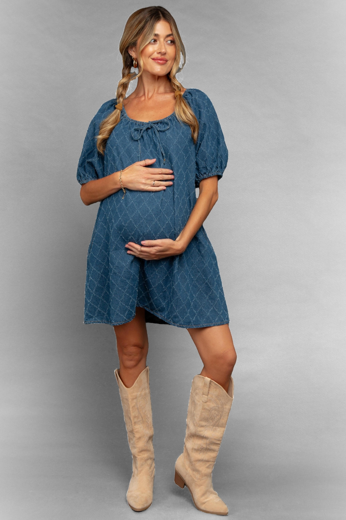 Click here for Pinkblush Womens Navy Chambray Jacquard Puff Sleev... prices