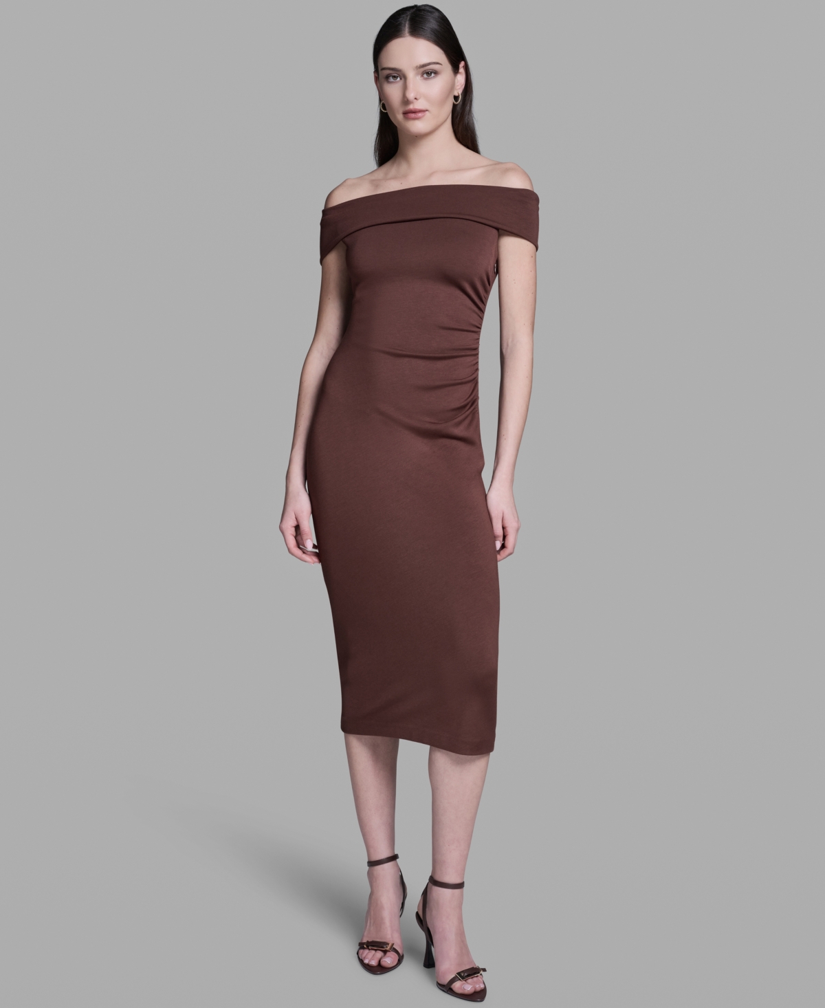 Click here for Bcbg Womens Off-the-Shoulder Midi Dress - Espresso... prices