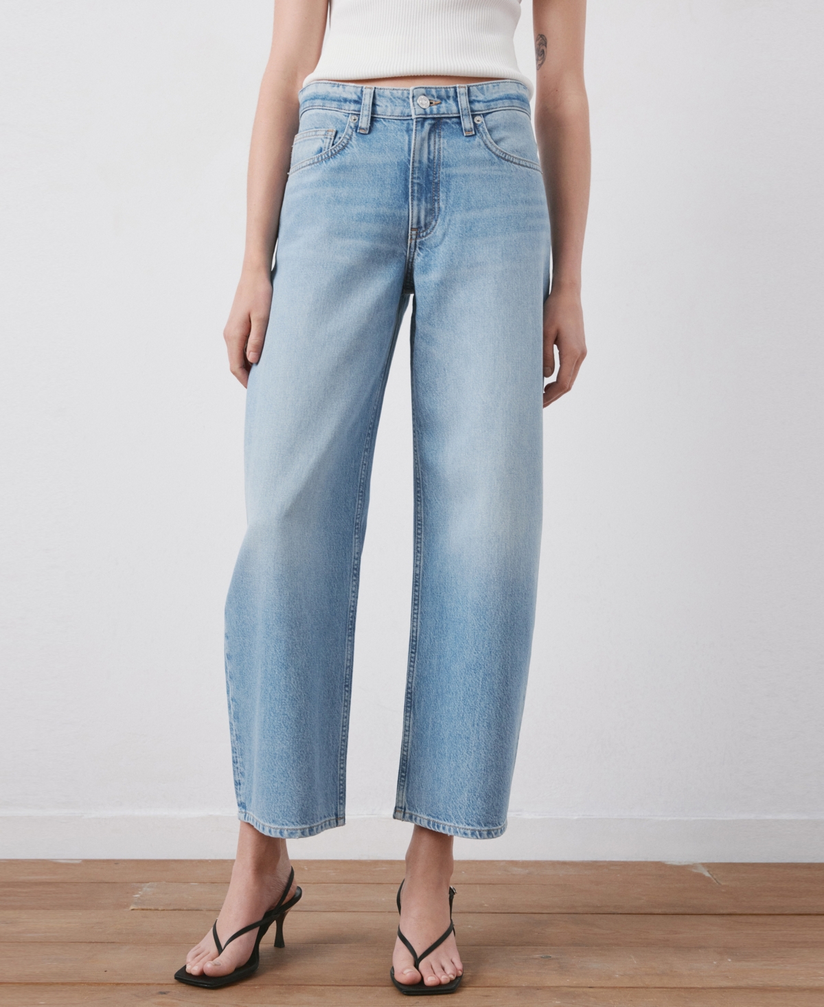 Click here for Mango Womens Mid-Rise Balloon Jeans - Medium Blue prices