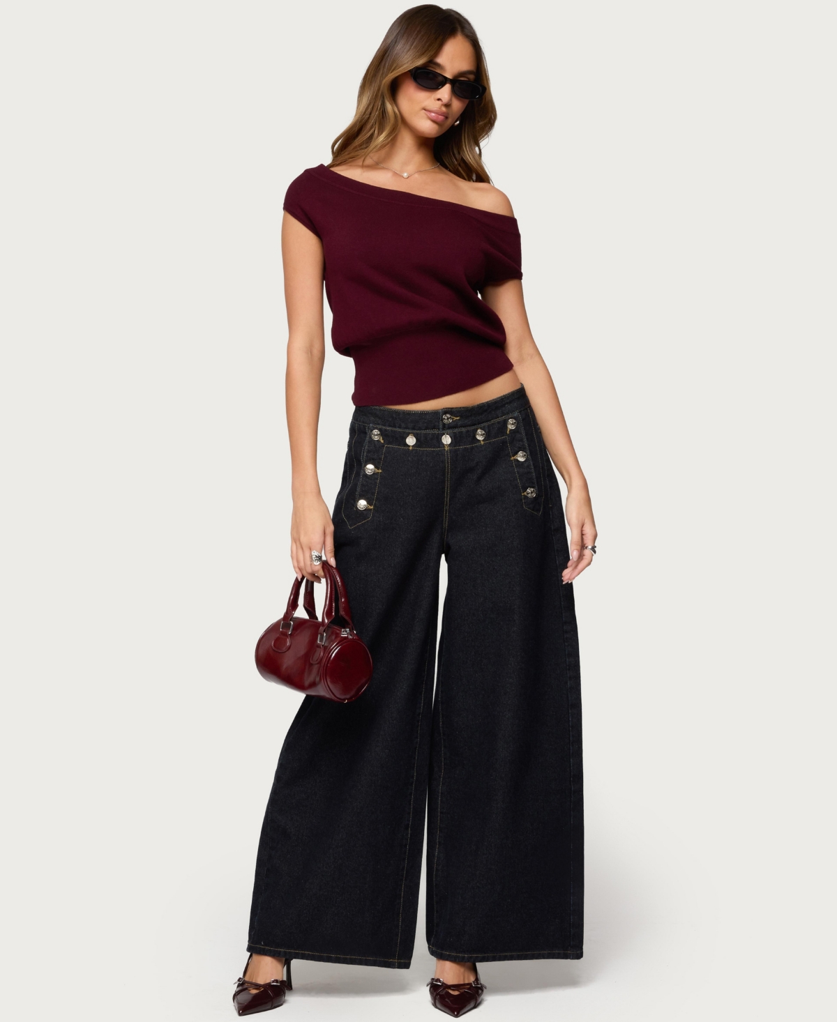 Click here for Edikted Womens Frida Buttoned Low Rise Baggy Jeans... prices