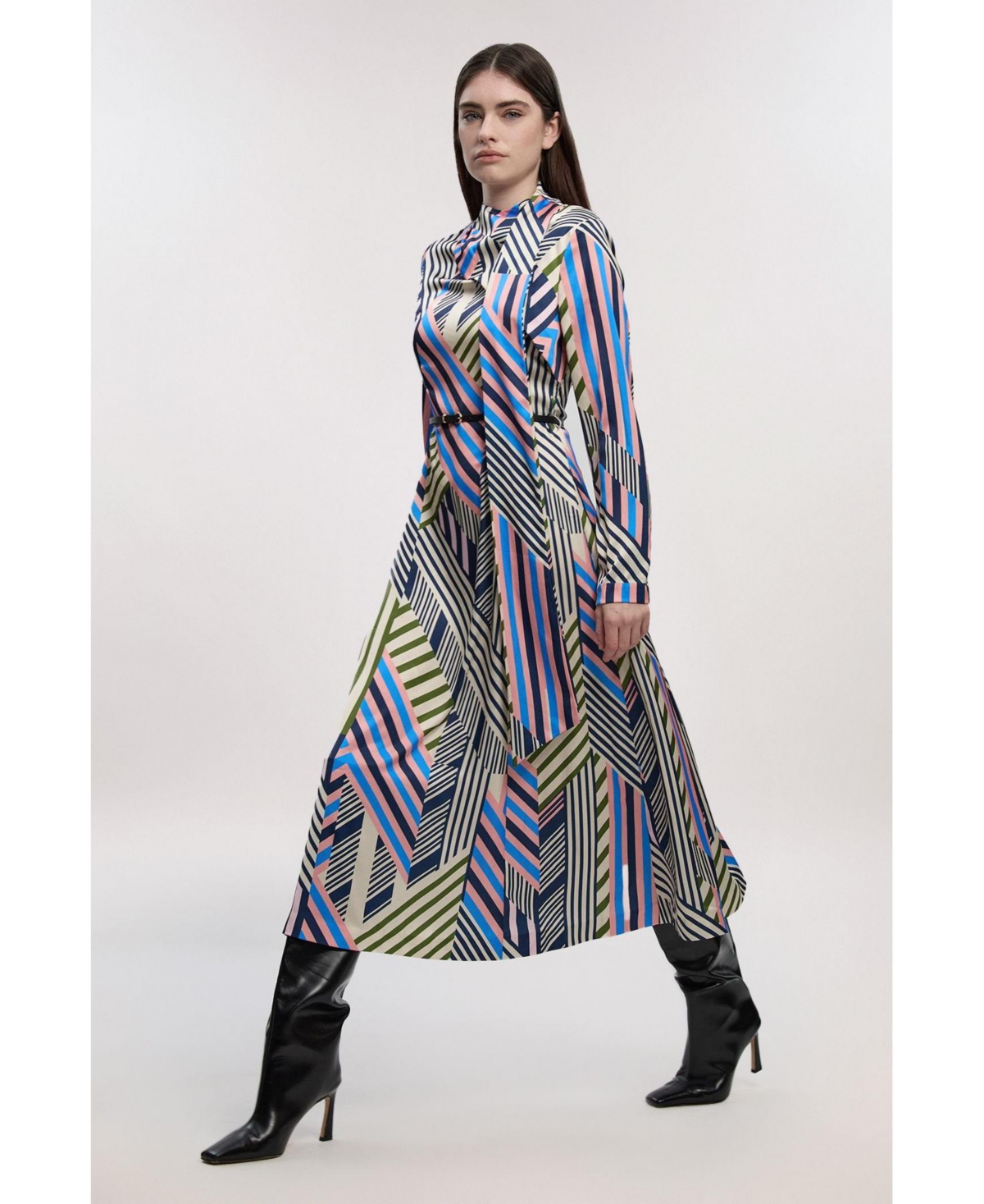 Click here for Karen Millen Womens Geo Print Satin Wrap Neck Midi... prices
