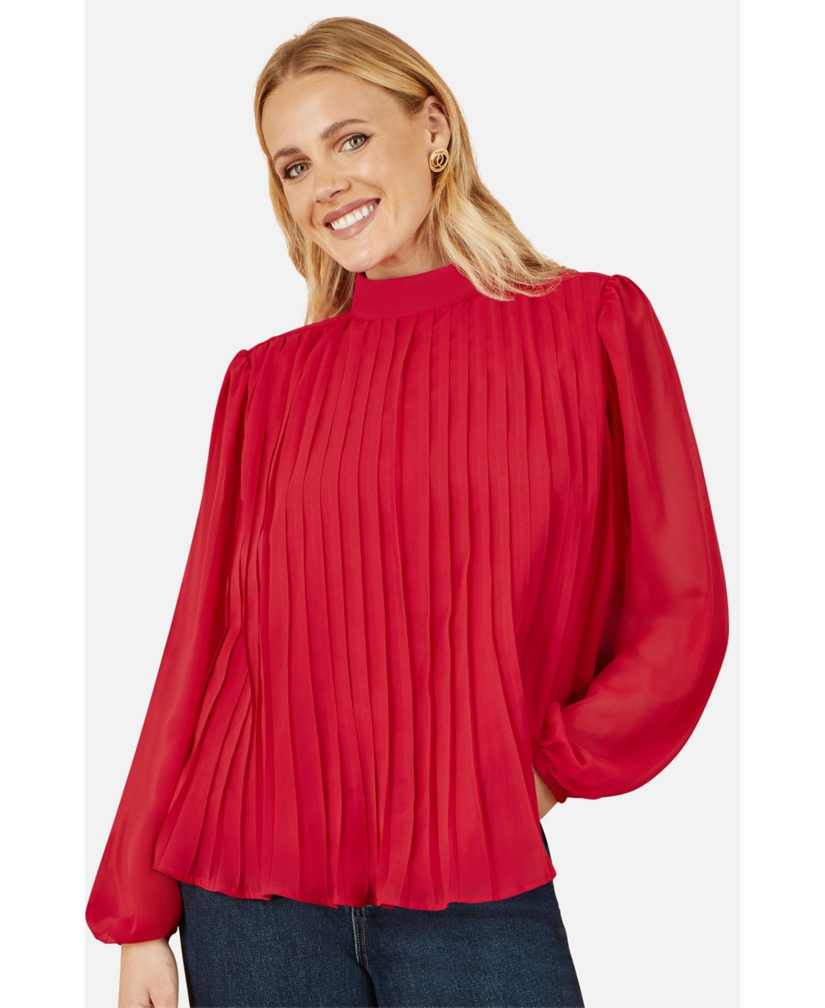 Click here for Yumi Womens Pleated Long Sleeve Top - Red prices