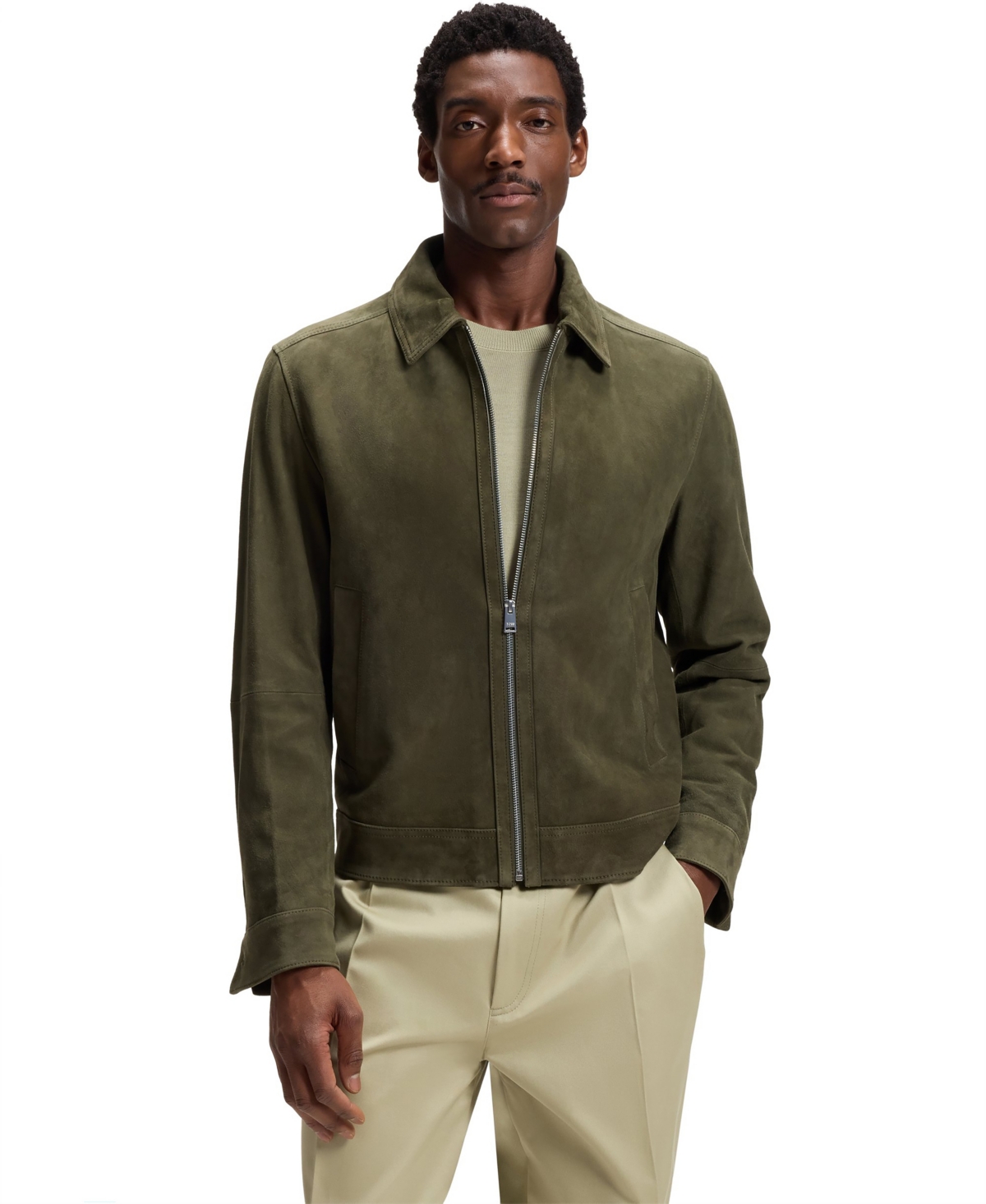 Click here for Boss by Hugo Boss Mens Suede Regular-Fit Leather J... prices