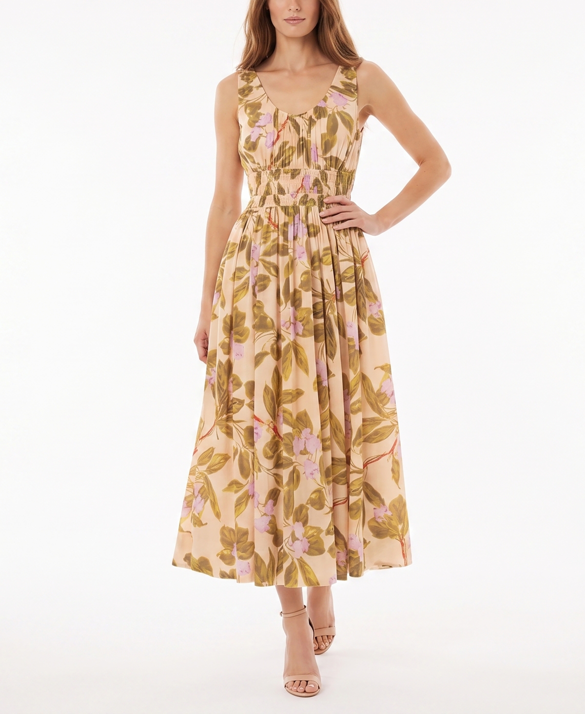 Click here for Taylor Womens Sleeveless Shirred Floral A-Line Dre... prices