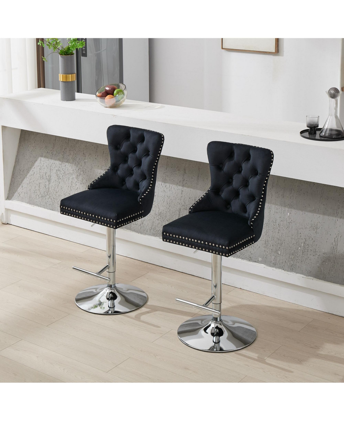 Click here for Cilihome Thick Chrome Swivel Velvet Barstools Adju... prices