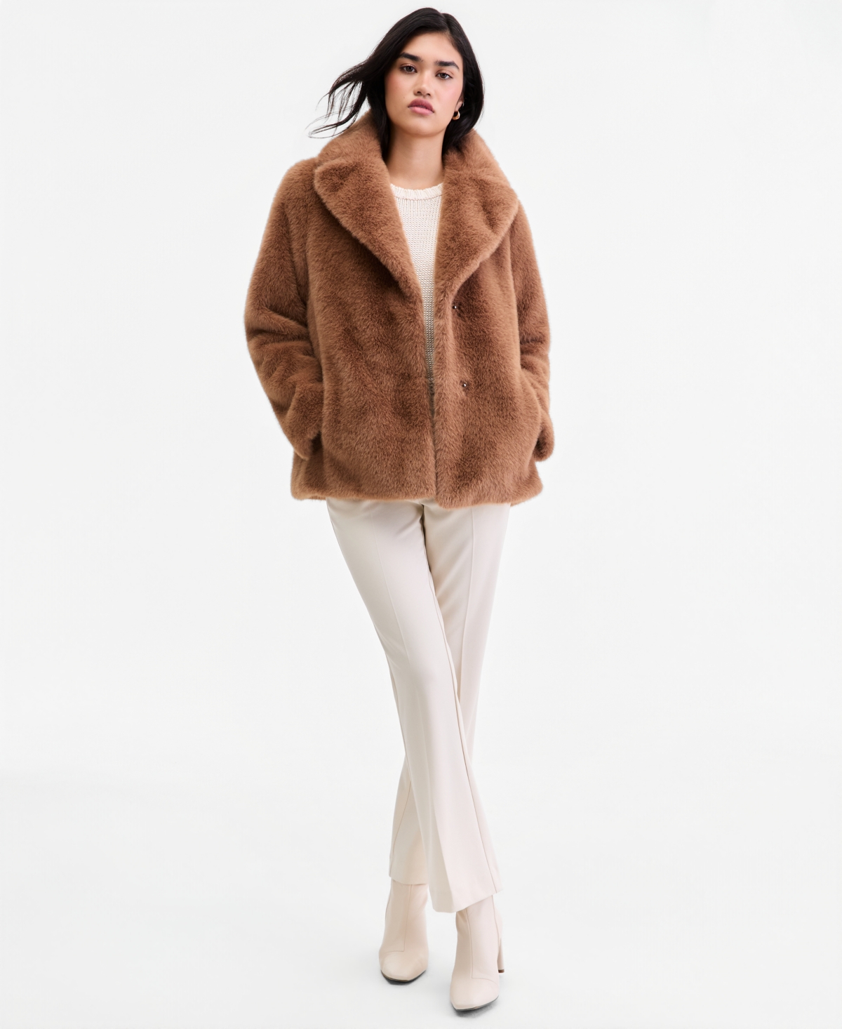 Click here for Jones New York Womens Short Faux-Fur Notch-Collar... prices