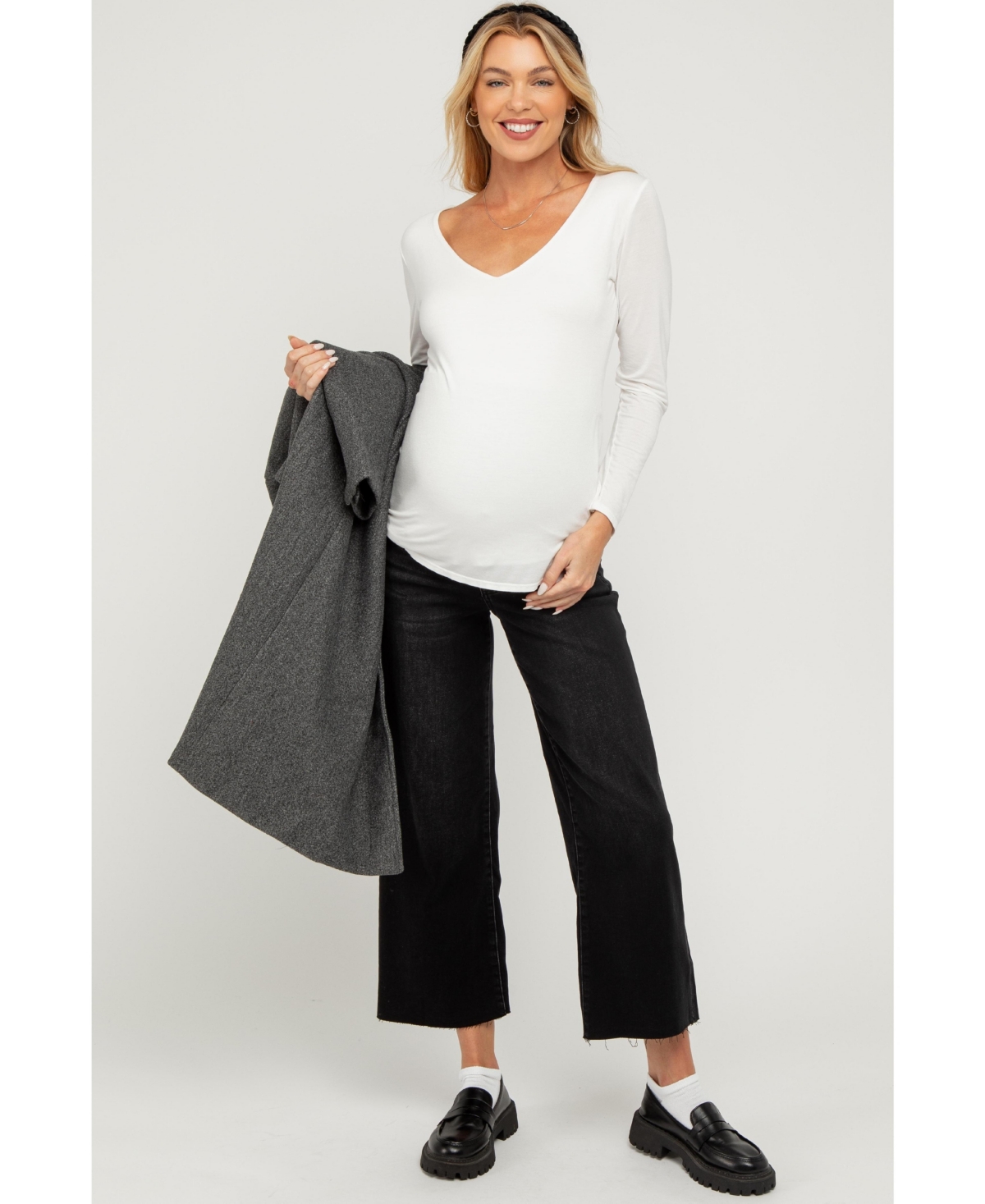 Click here for Pinkblush Maternity Raw Hem Cropped Wide Leg Jeans... prices