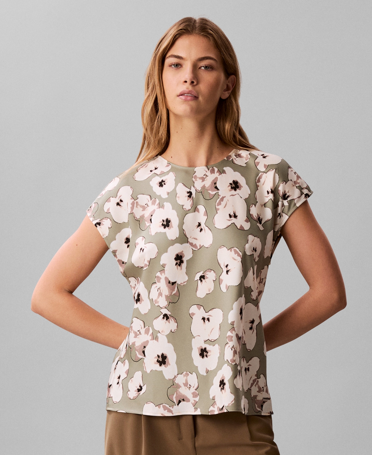 Click here for Calvin Klein Womens Printed Crewneck Top - Shadow... prices