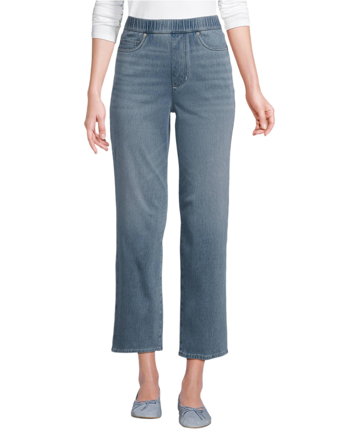 Click here for Lands End Womens Starfish High Rise Knit Denim Str... prices
