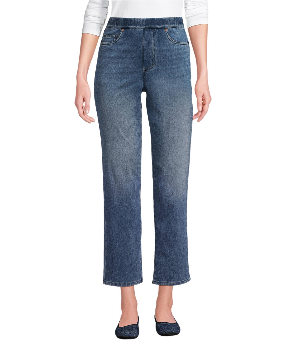 Click here for Lands End Womens Starfish High Rise Knit Denim Str... prices