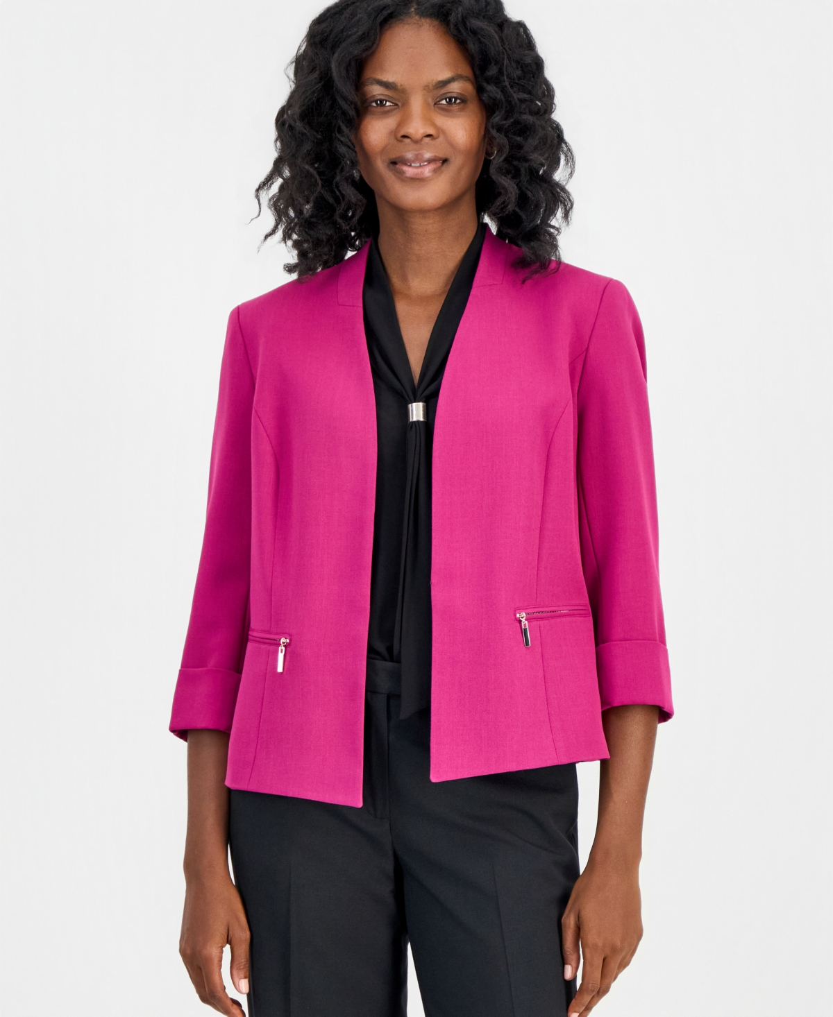 Click here for Kasper Womens Collarless Zip-Pocket Cuffed-Sleeve... prices