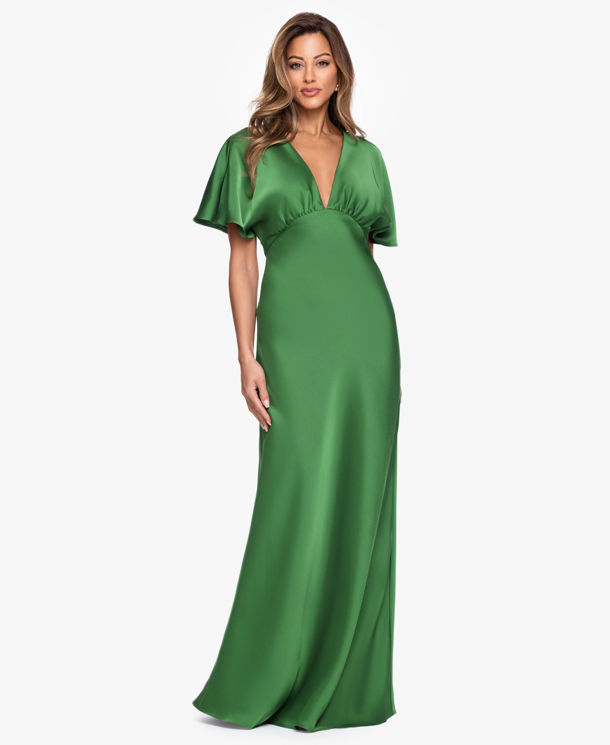 Click here for Betsy & Adam Womens V-Neck Flutter-Sleeve Gown - M... prices