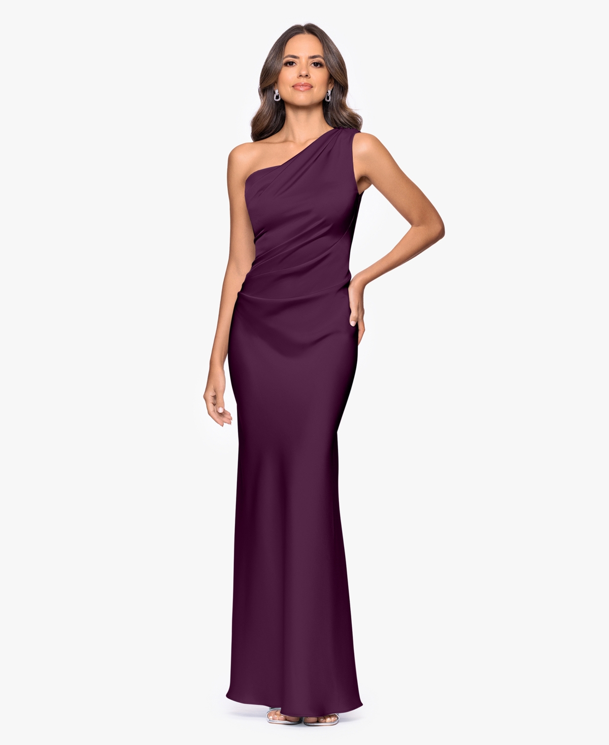 Click here for Betsy & Adam Womens One-Shoulder Draped Evening Go... prices