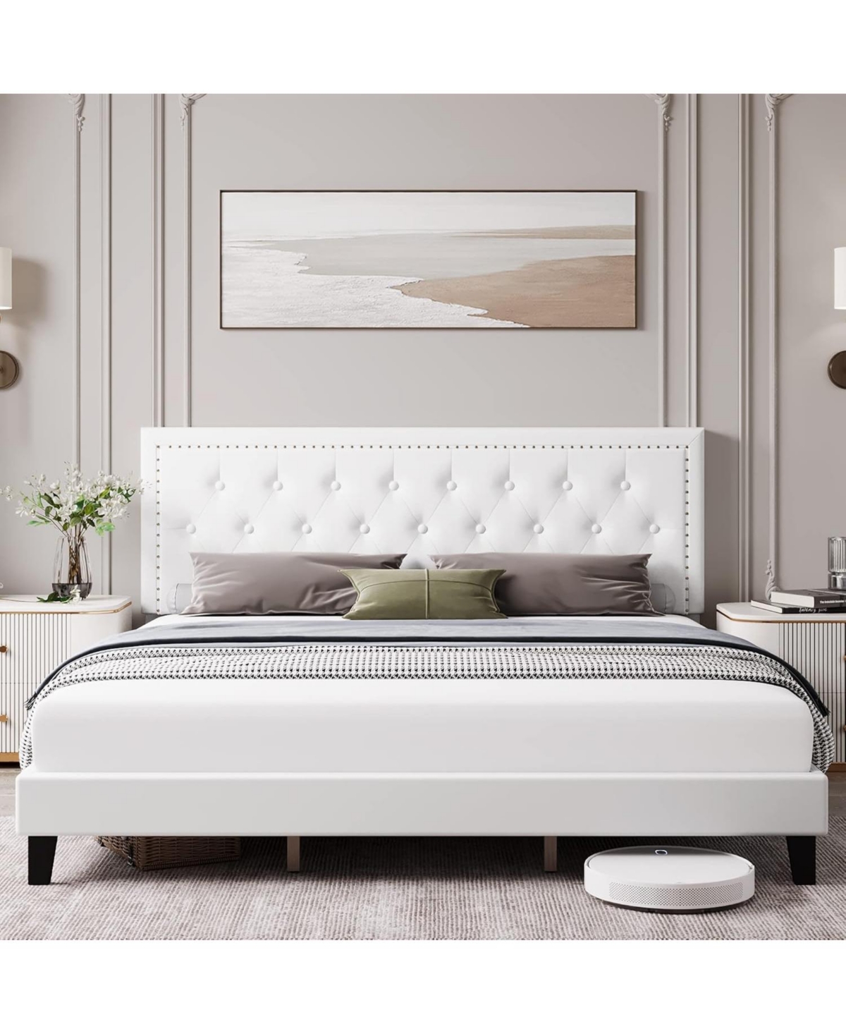 Click here for gaomon Bed Frame with Tufted Faux Leather Headboar... prices