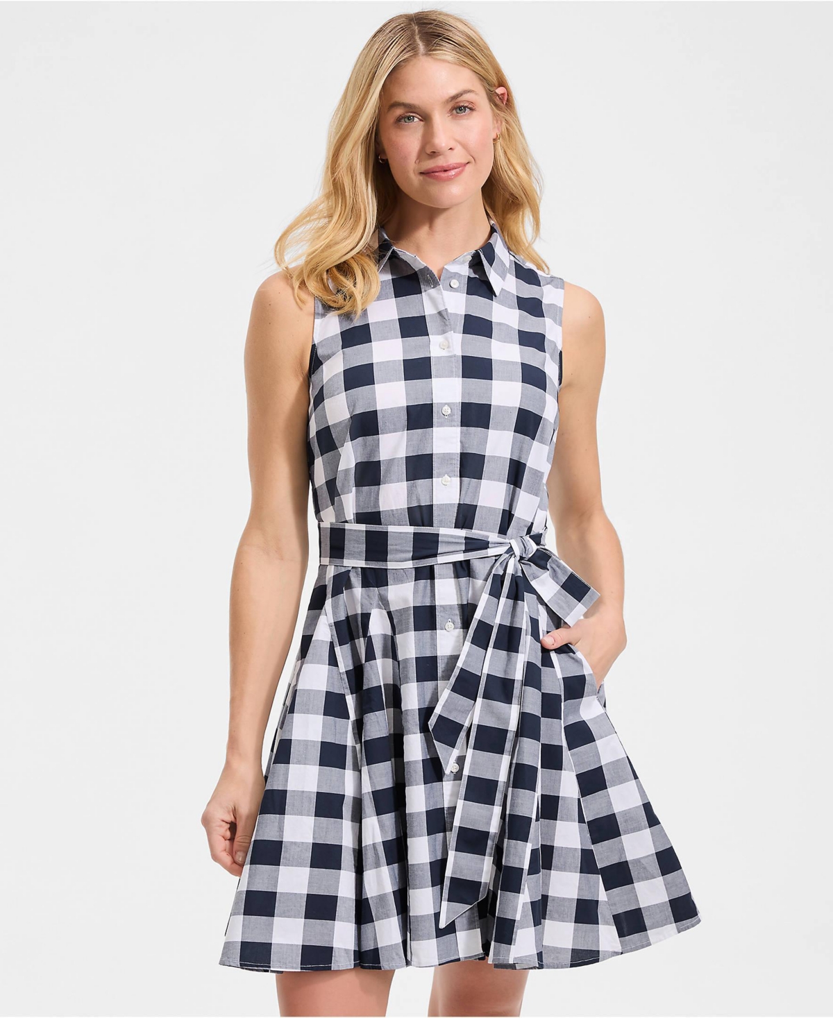 Click here for Lands End Womens Poplin Button Front Dress with Go... prices