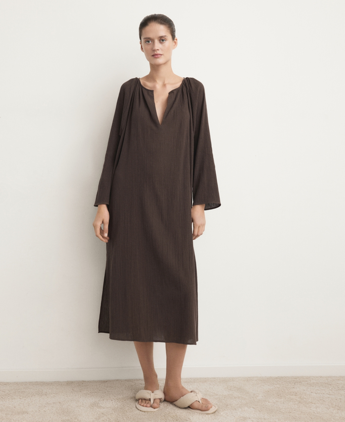 Click here for Mango Womens Cheesecloth Nightdress - Chocolate prices