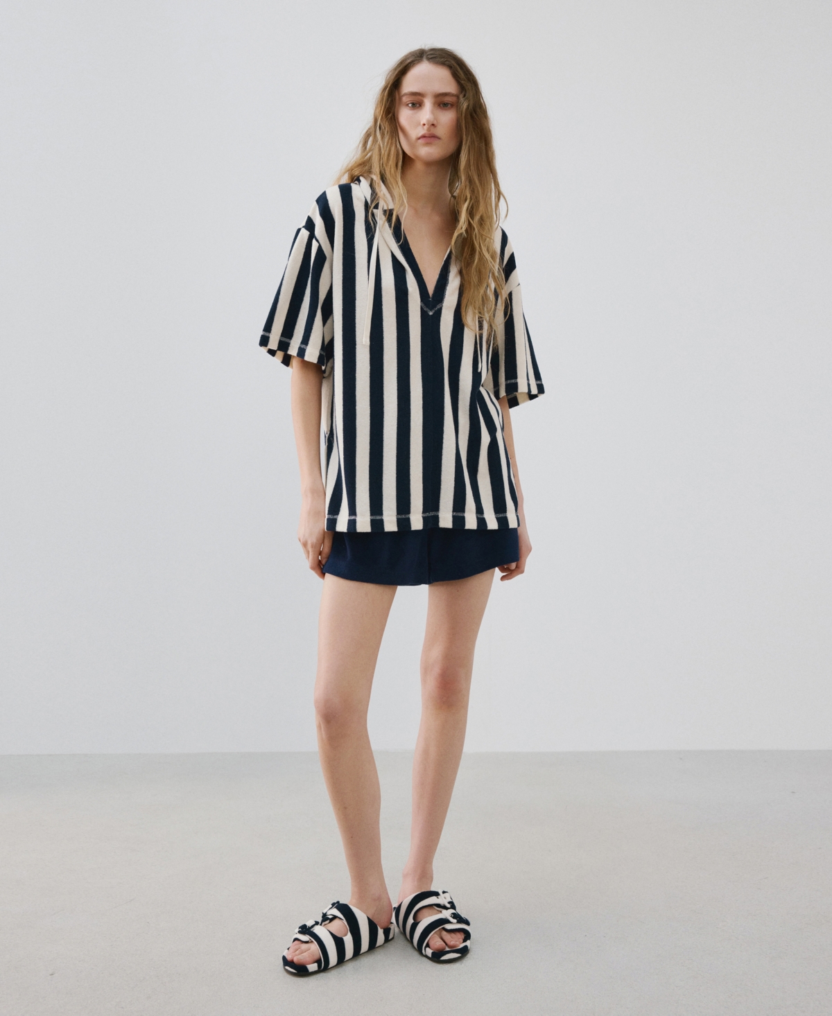 Click here for Mango Womens Striped Terry Cotton Sweatshirt - Blu... prices