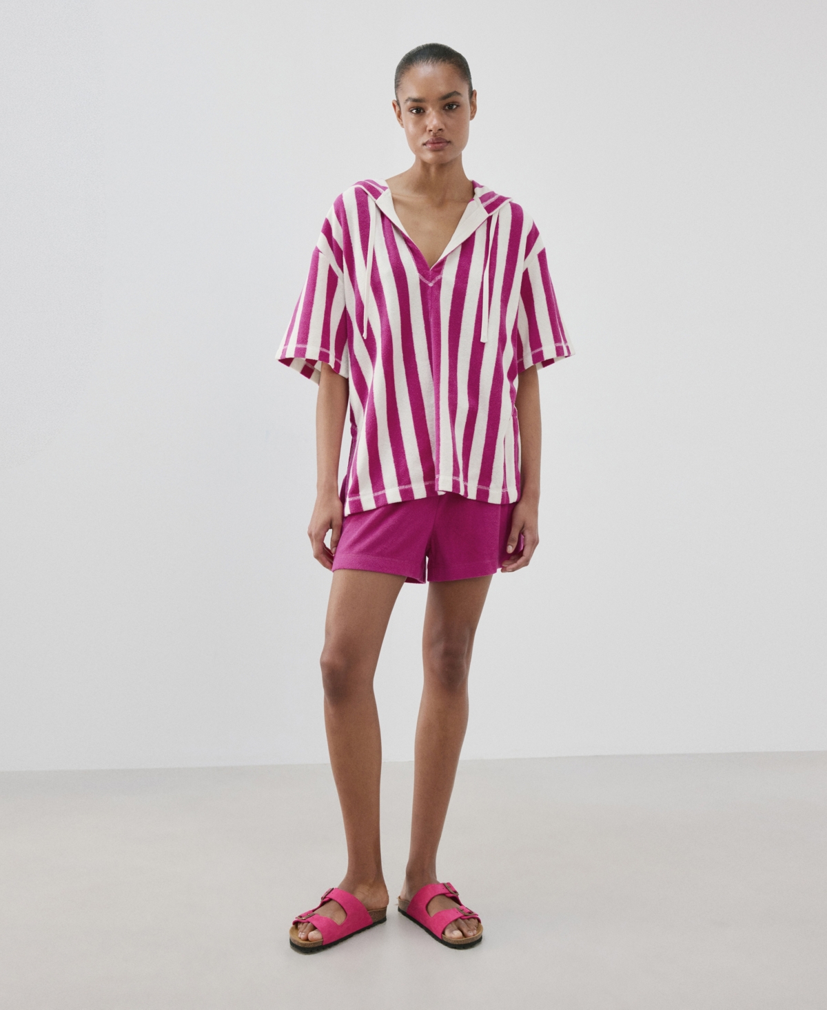 Click here for Mango Womens Striped Terry Cotton Sweatshirt - Fuc... prices