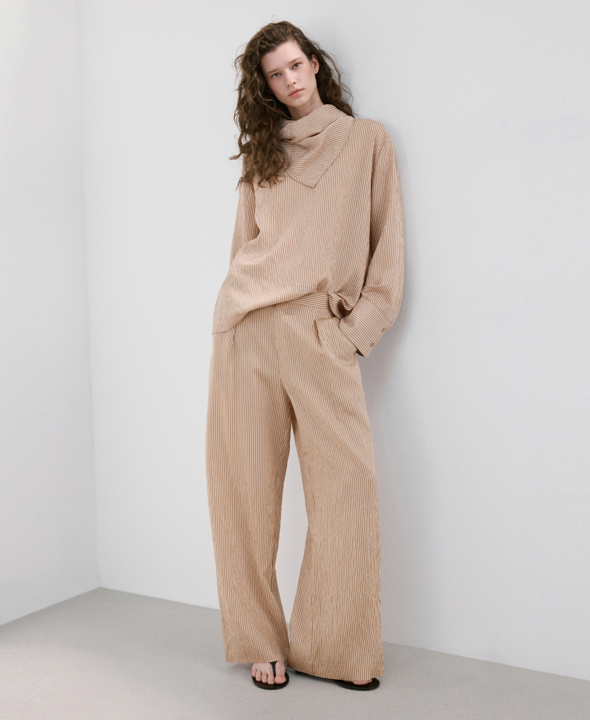Click here for Mango Womens Striped Lyocell Pants - Brown prices