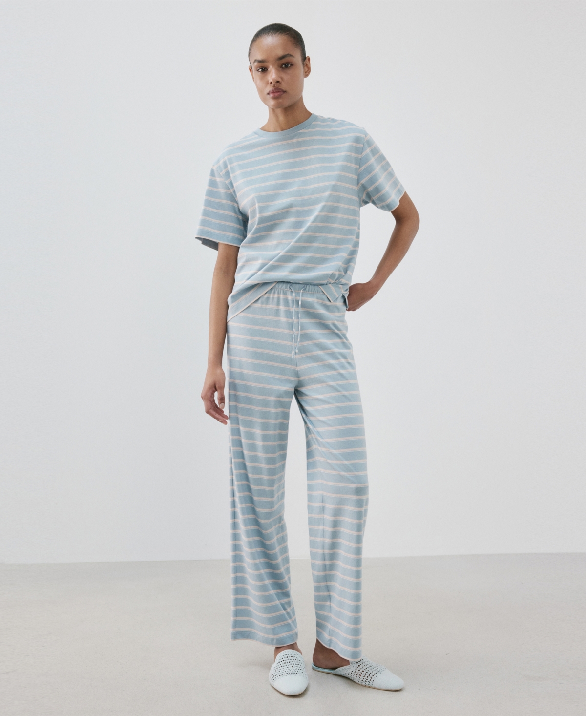 Click here for Mango Womens Cotton Striped Pajama Pants - Blue prices